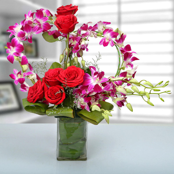 Send Designer Red Roses & Purple Orchids Vase Online - EXFNP273VL19 ...