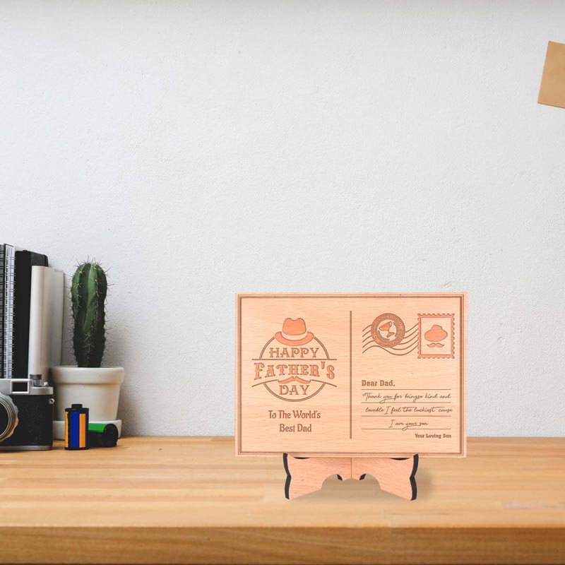 Send Personalized Wooden Engraved Postcard For Father With Wood Stand ...