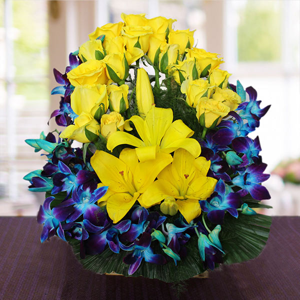 Send Yellow & Purple Flower Arrangement Online - PR17MD130MD17 | Giftalove