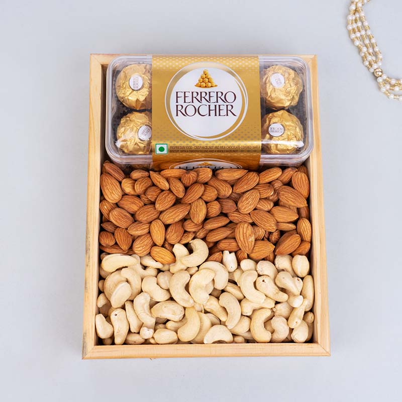 Send Cashews N Almonds with Ferrero Rocher Gift Hamper Online - GAL23 ...
