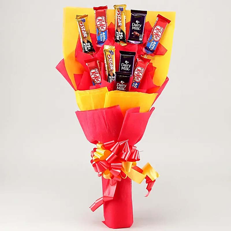 Send Mix Chocolate Bouquet with Red and Yellow Wrapper Online - GAL24 ...