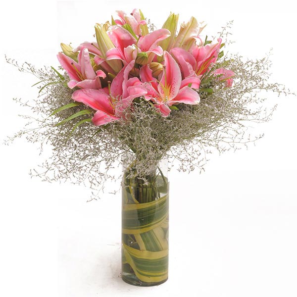 Send Pink Oriental Lilies Vase Arrangement Online - GAL22-108565 | Giftalove