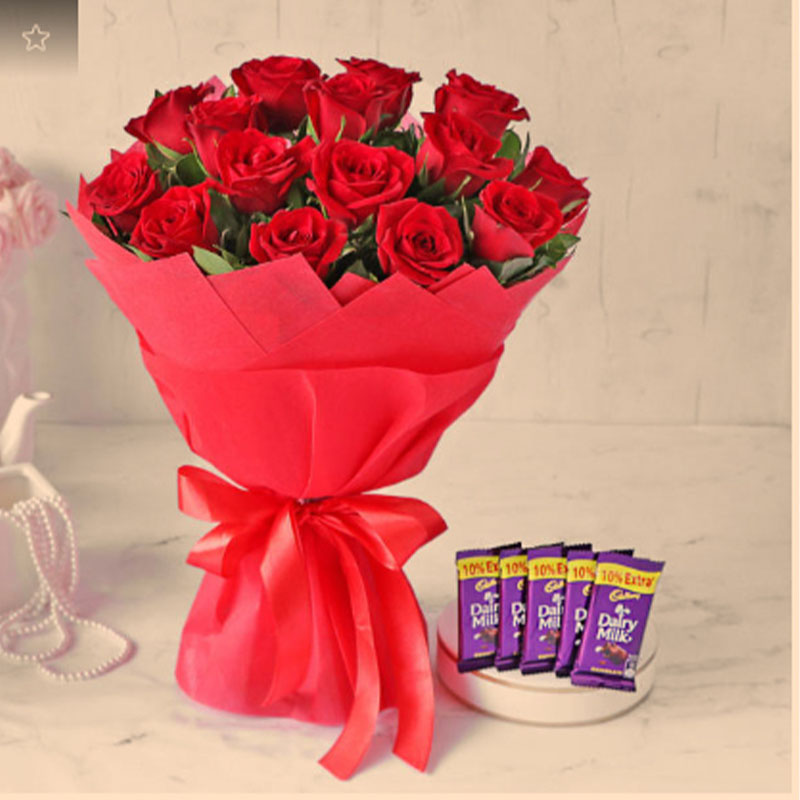 Send Red Roses with Dairy Milk Rose Day Gift Online - VL23-110441 ...