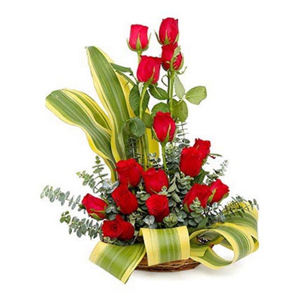 Send Romantic Red Rose Flower Basket Arrangement Online - GAL22-108615 ...